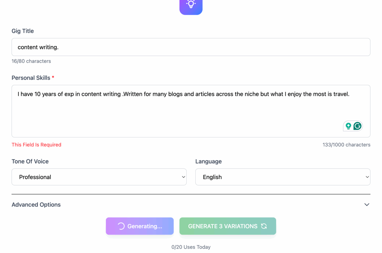 Fiverr Gig Generator - Bloggersideas
